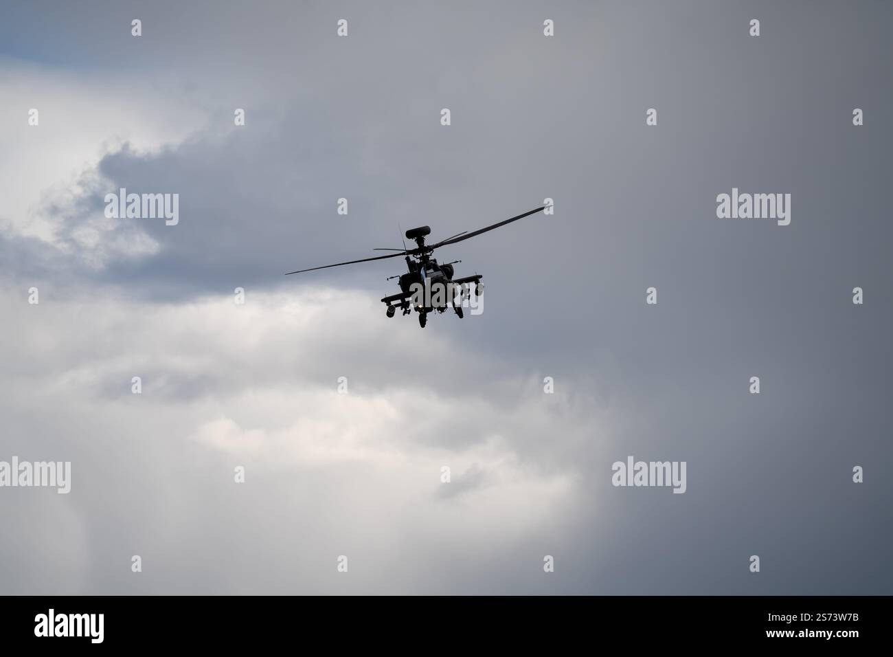 rear view of a British army Boeing Apache Longbow Attack helicopter ...