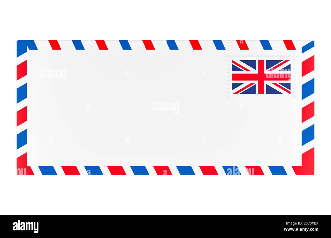 Blank Envelope with postage stamp of the UK, front view. Template, mock ...