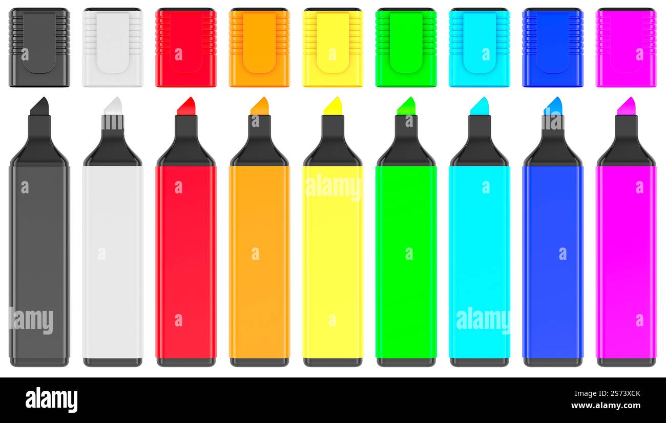 Set of Colored Permanent Markers, 3D rendering isolated on white ...