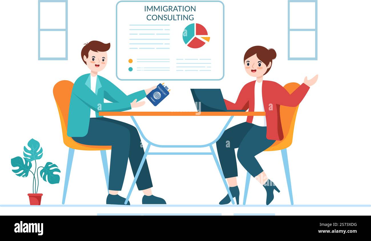 Immigration Consultant Template Hand Drawn Cartoon Flat Illustration ...