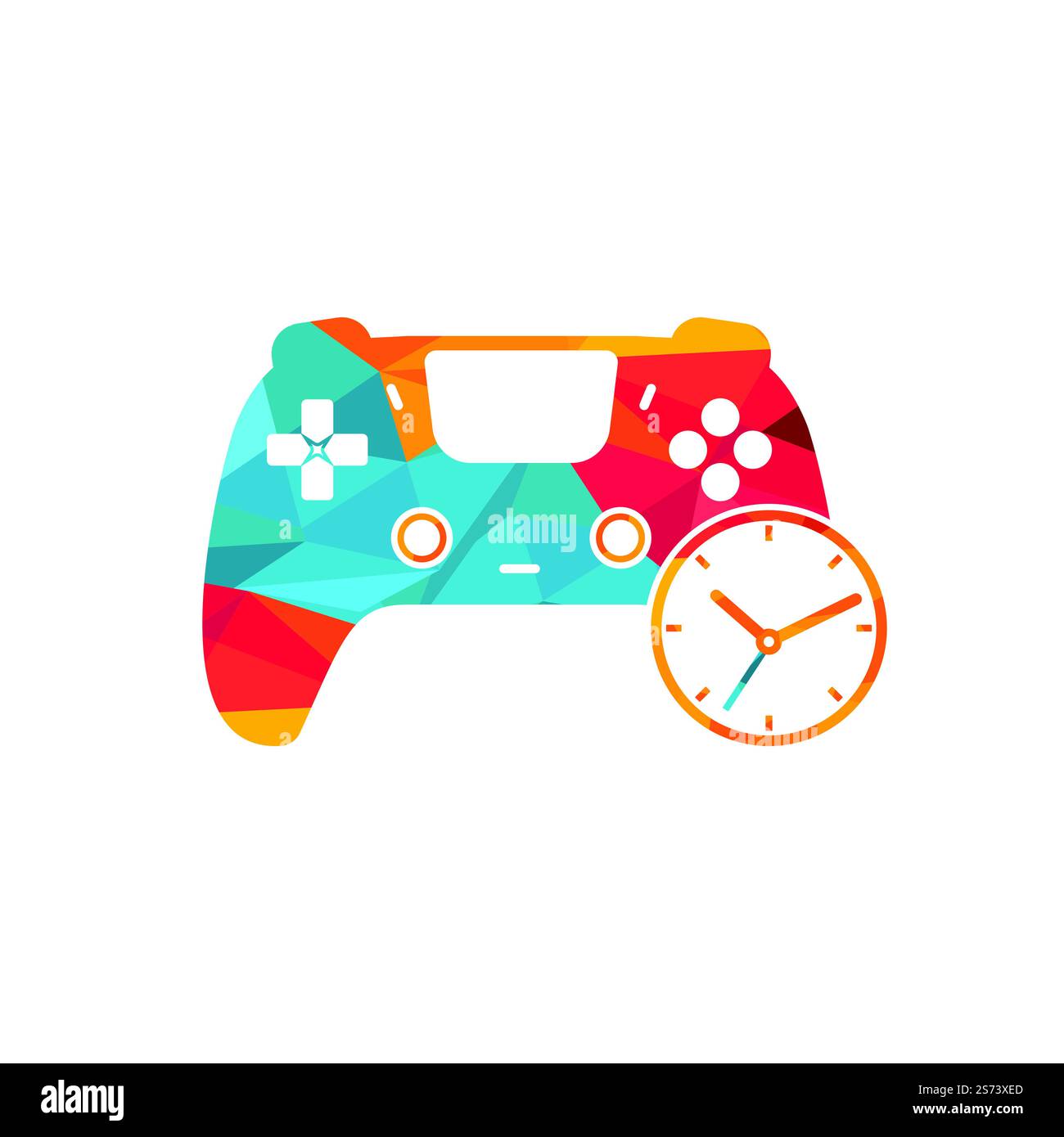 Gaming time vector logo design. Game console with clock icon vector ...