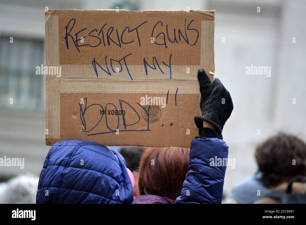 Person holding a sign at the 2025 People's March against the incoming ...