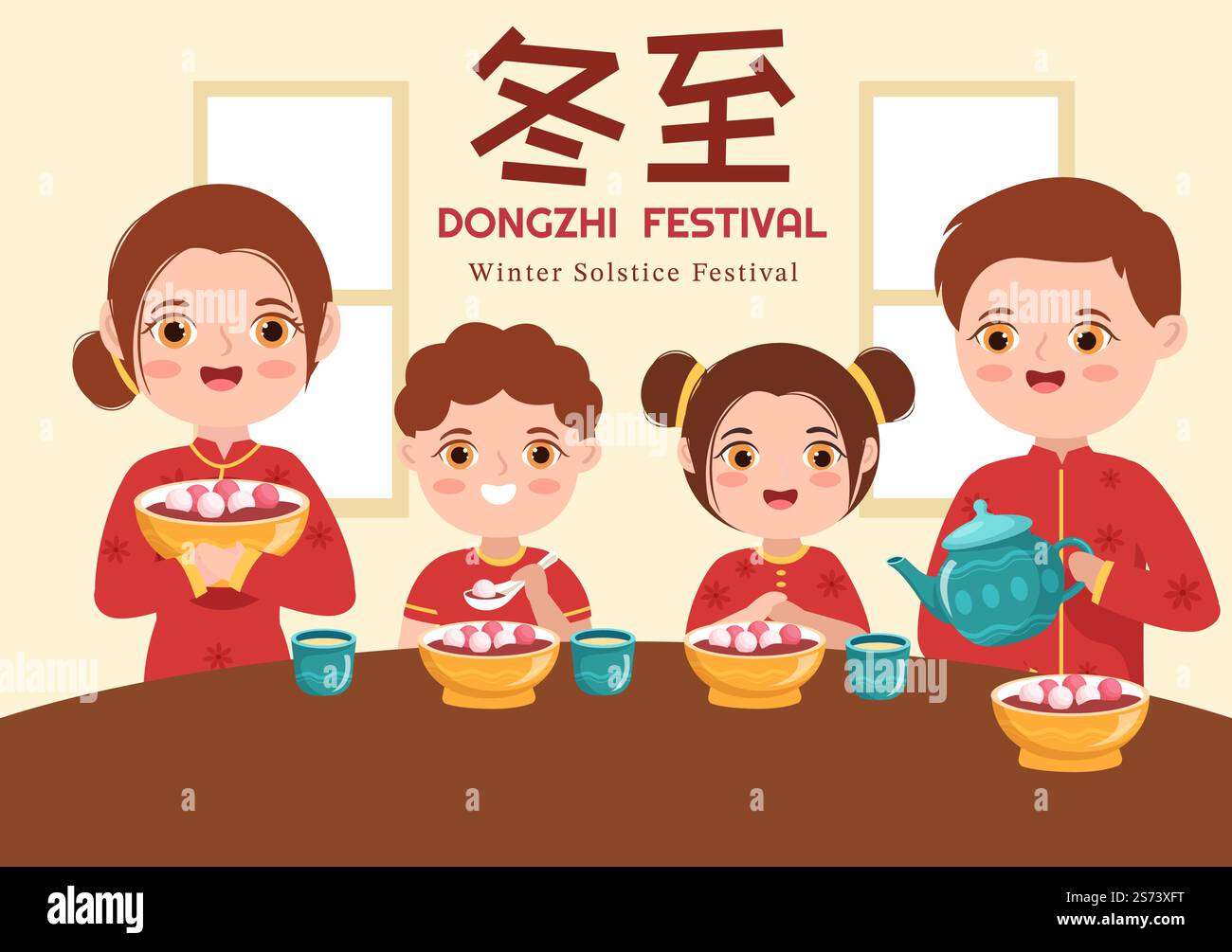 Dongzhi or Winter Solstice Festival Template Hand Drawn Cartoon Flat ...