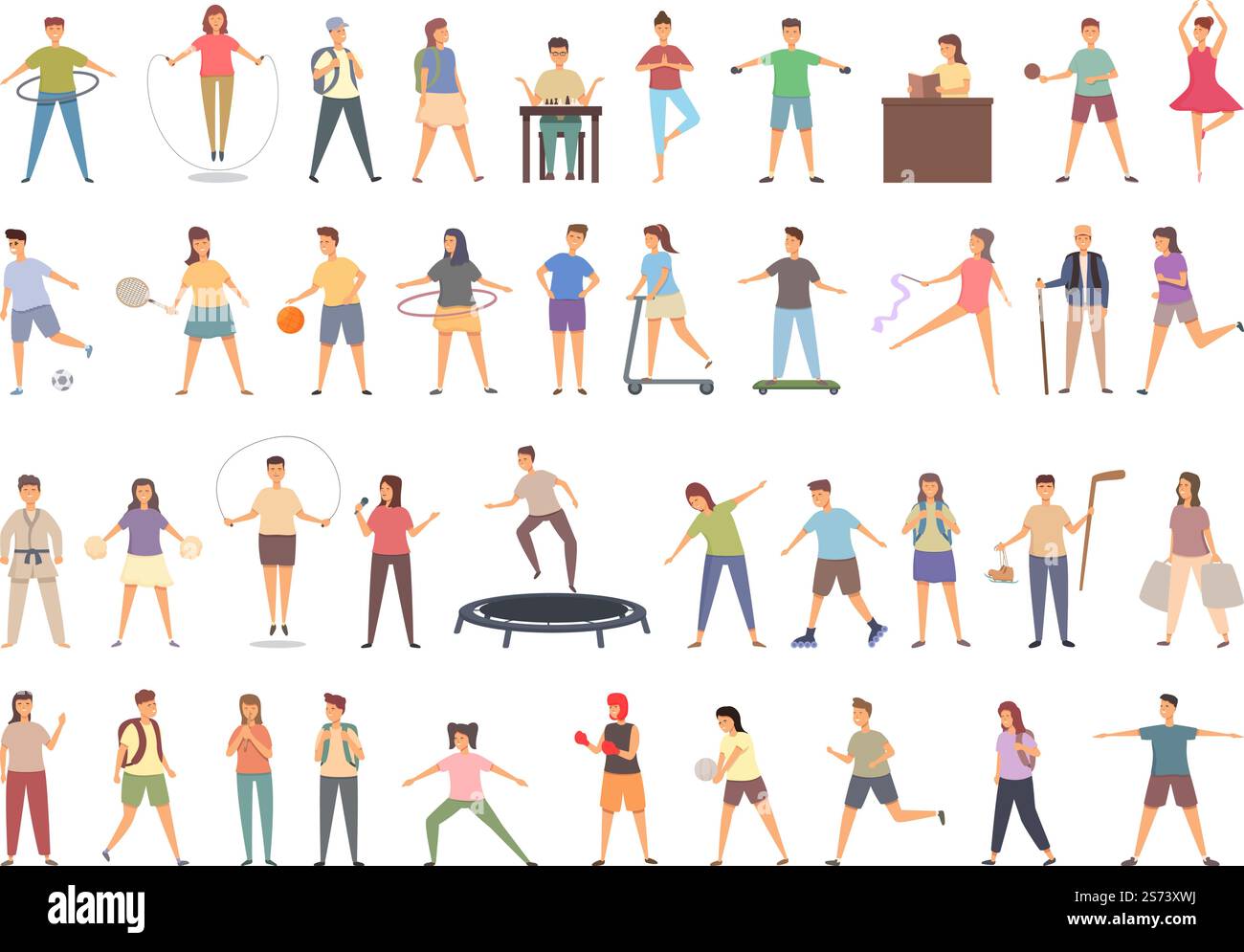 School movement activities icons set cartoon vector. Basketball ...