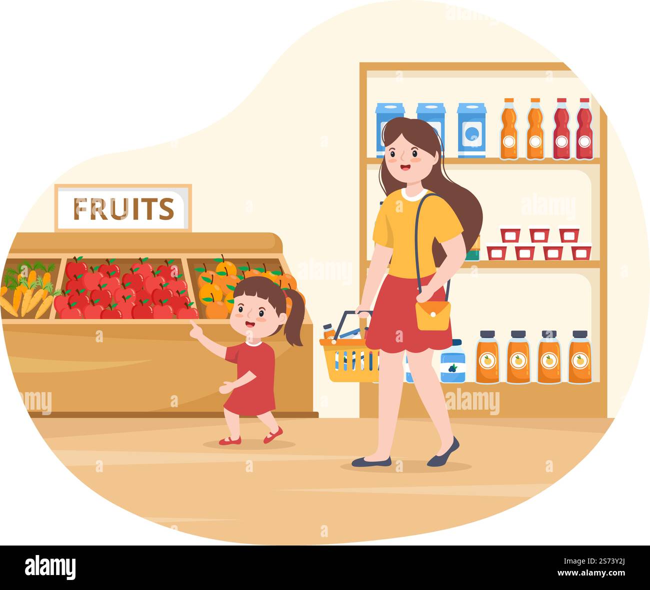 Grocery Store or Supermarket with Food Product Shelves, Racks Dairy ...