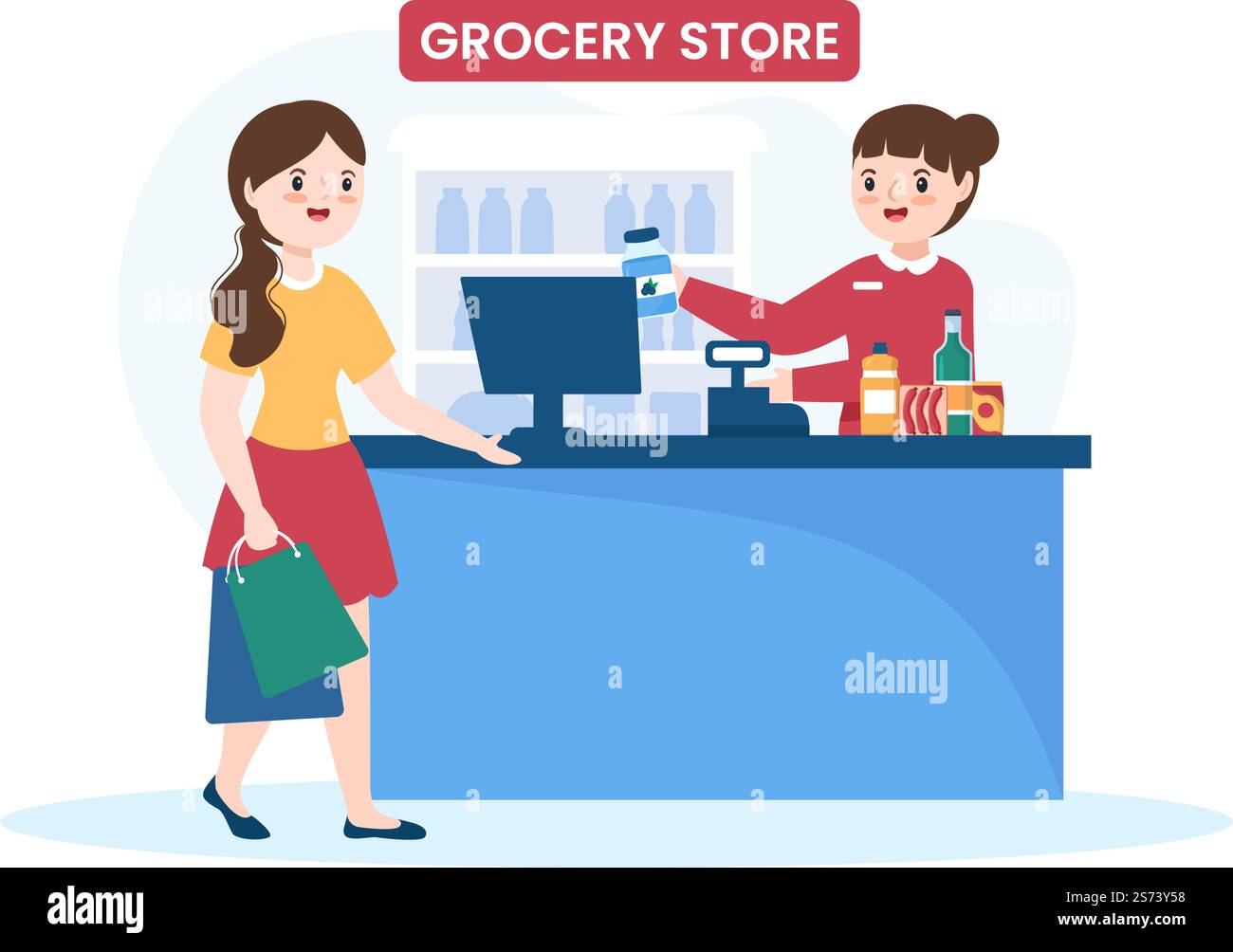 Grocery Store or Supermarket with Food Product Shelves, Racks Dairy ...