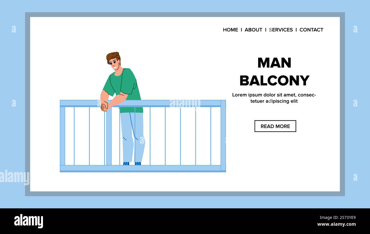 man balcony vector. terrace city, lifestyle male, business person, view ...