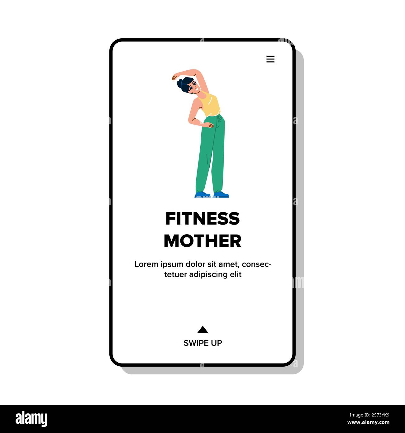 fitness mother vector. female family, sport woman, happy health, body ...