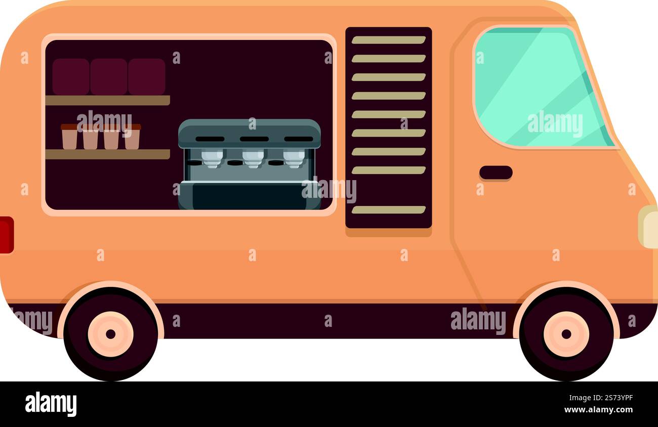 Coffee truck icon cartoon vector. Street market. Park food. Coffee ...