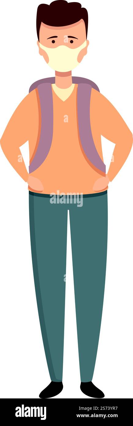 Child mask icon cartoon vector. School face. Social kid. Child mask ...