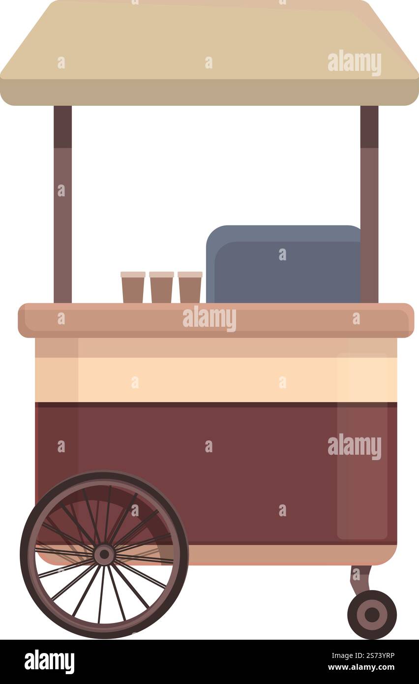 Cart coffee icon cartoon vector. Street market. Small town. Cart coffee ...