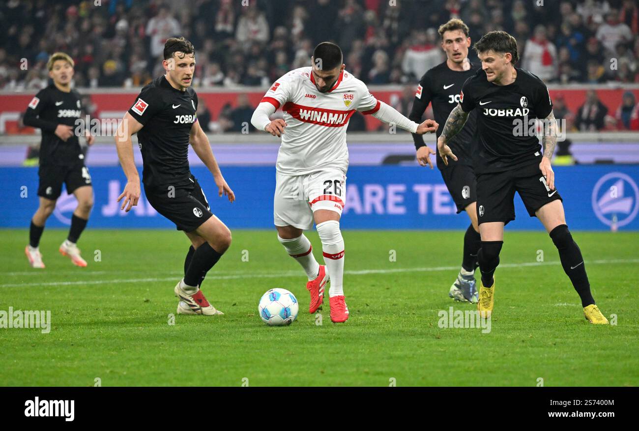 Stuttgart, Deutschland. 18th Jan, 2025. Zweikampf, Aktion Deniz Undav VfB Stuttgart (26) gegen ...