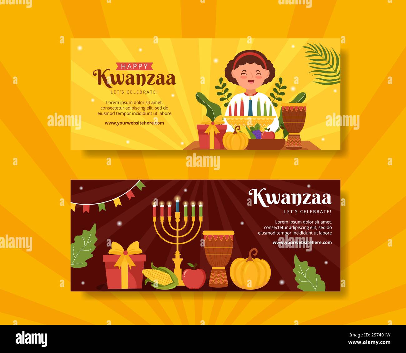Happy Kwanzaa Holiday African Horizontal Banner Template Hand Drawn ...