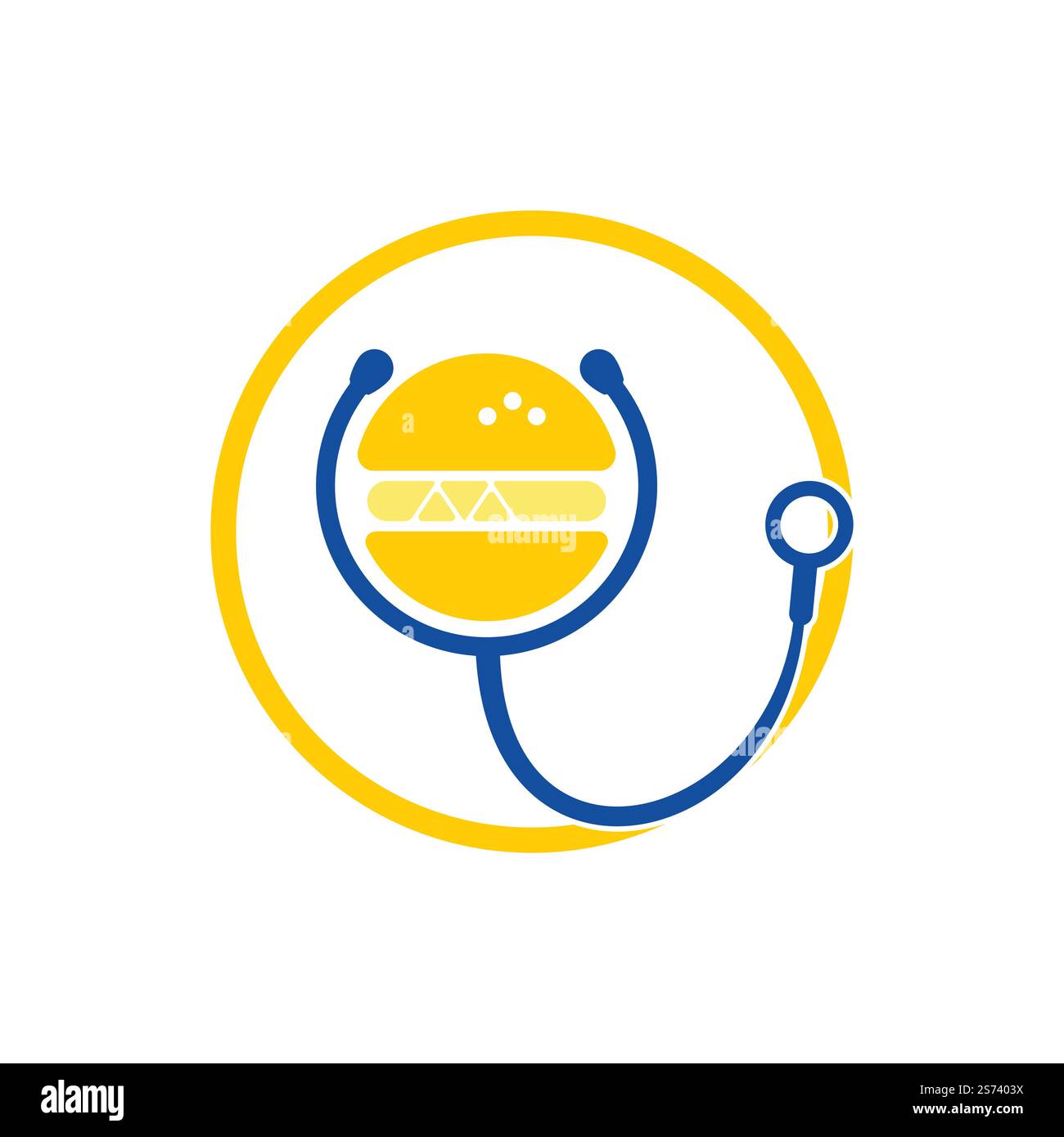 Healthy food vector logo design. Big burger with stethoscope icon logo ...