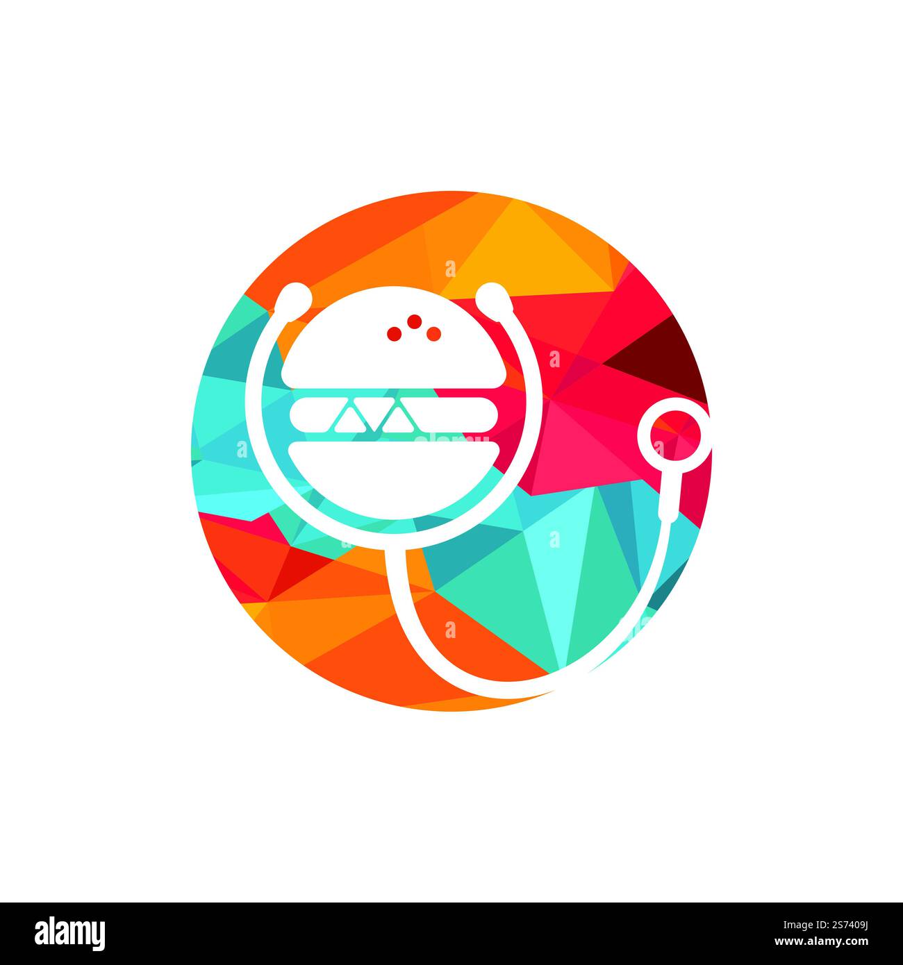 Healthy food vector logo design. Big burger with stethoscope icon logo ...