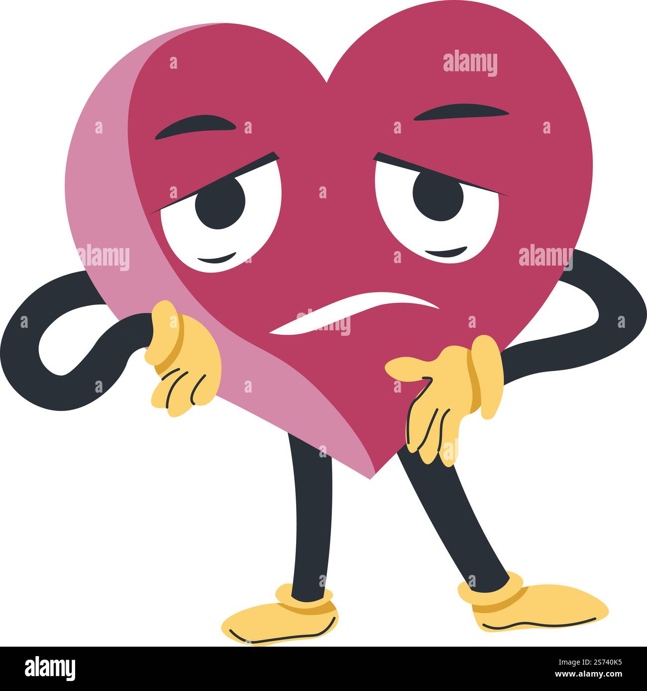 Disappointed or exhausted personage, isolated heart character with ...