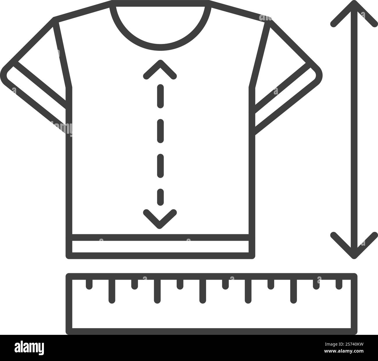 Size chart of clothes and measurement of length of piece with ruler ...