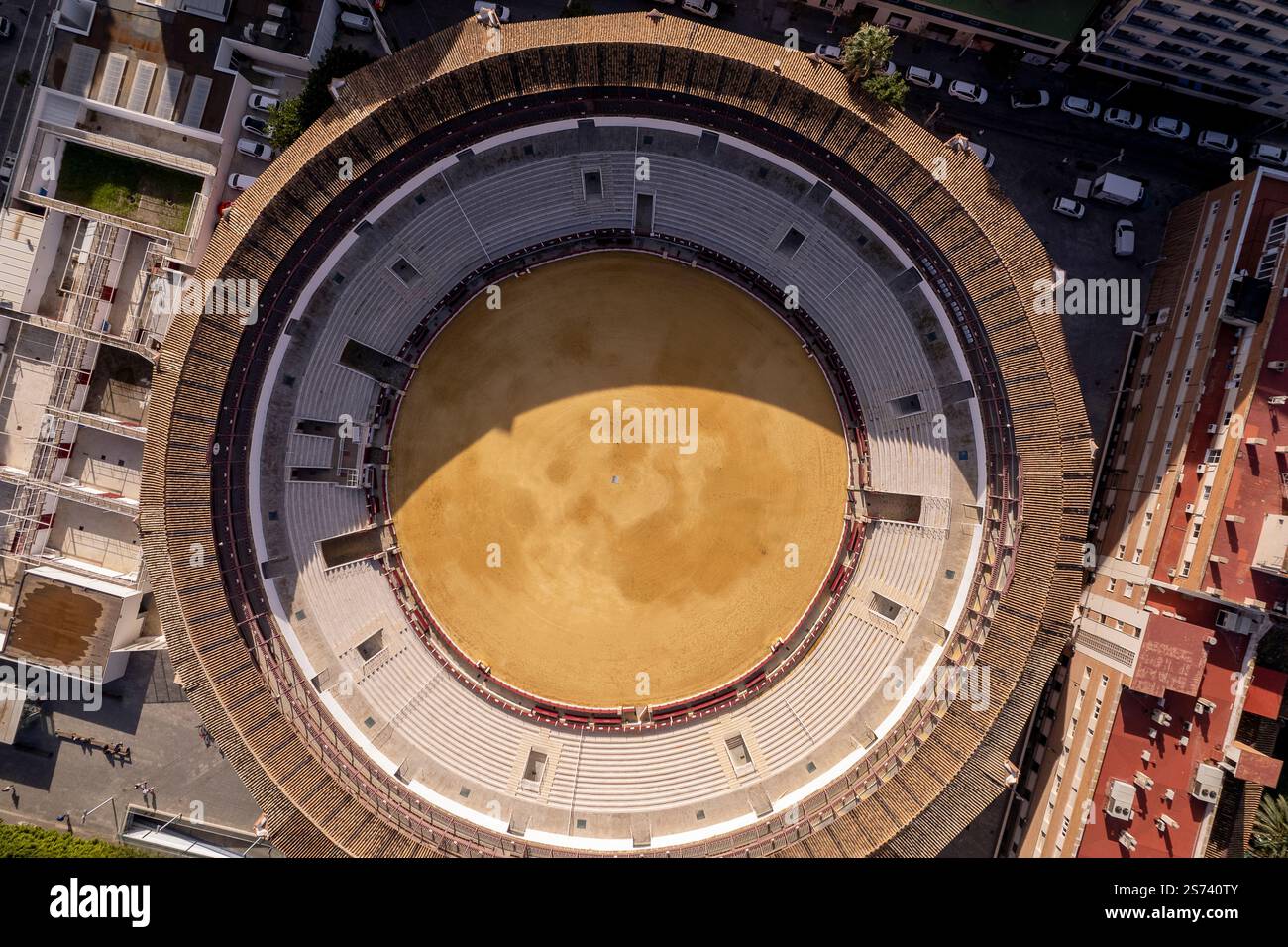 Top down view of Spanish Bullring Malagueta Plaza de Toros arena ...