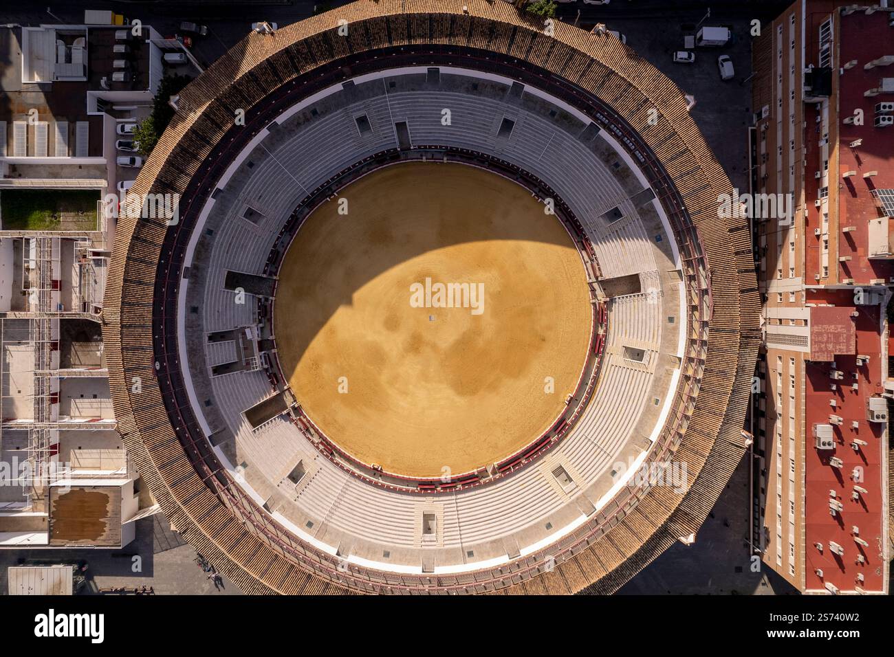 Top down view of Spanish Bullring Malagueta Plaza de Toros arena ...