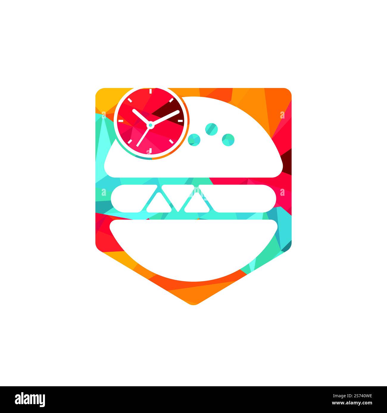 Burger time vector logo design template. Big burger with clock icon ...