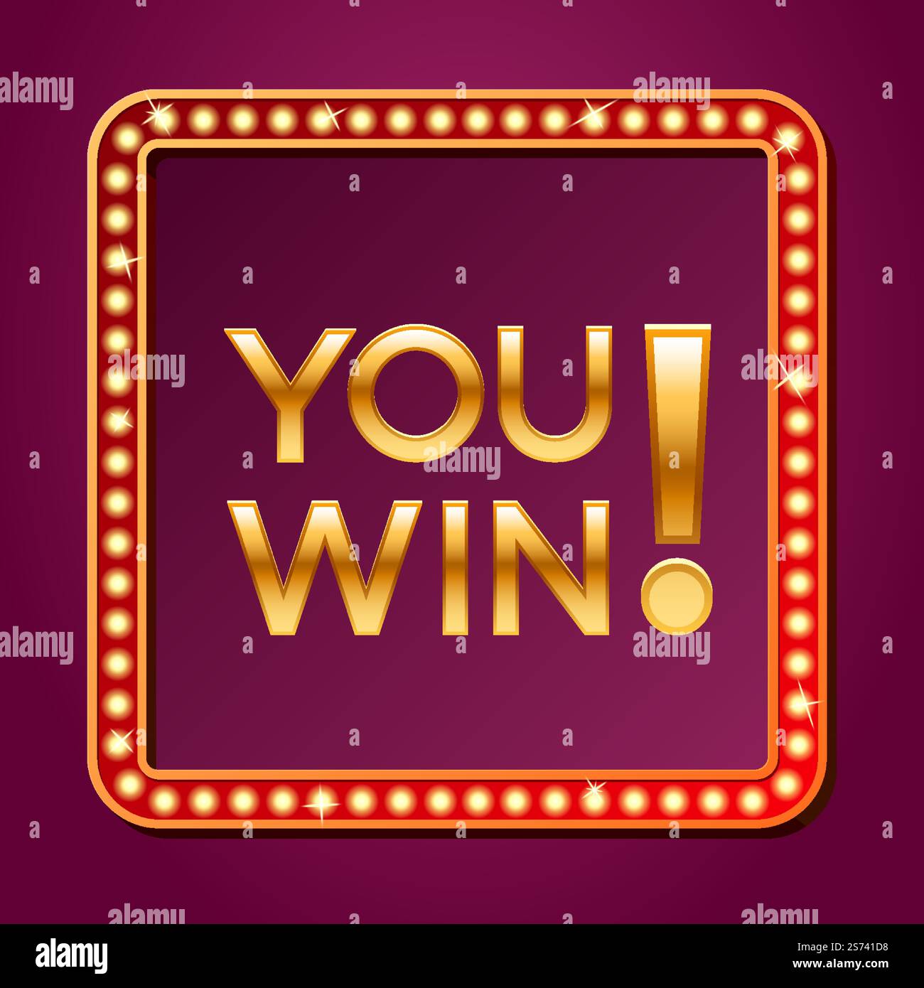 You win banner in retro frame with bulbs. Vintage style winner postcard ...