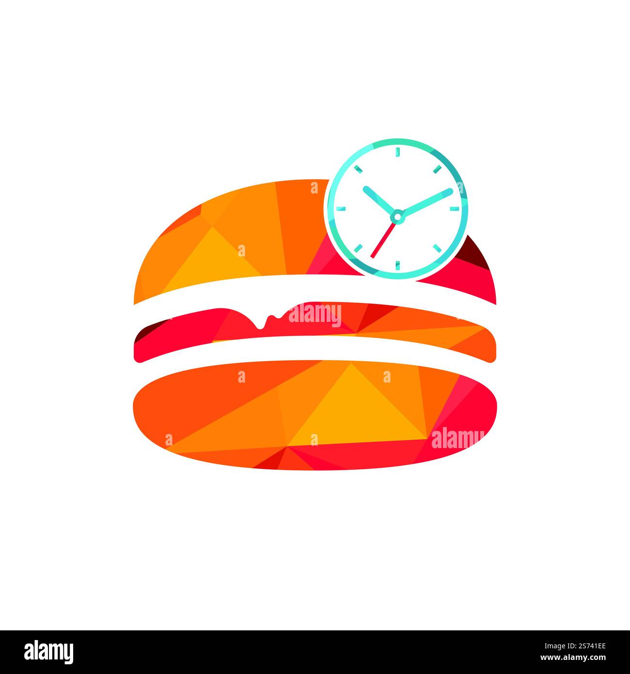 Burger time vector logo design template. Big burger with clock icon ...