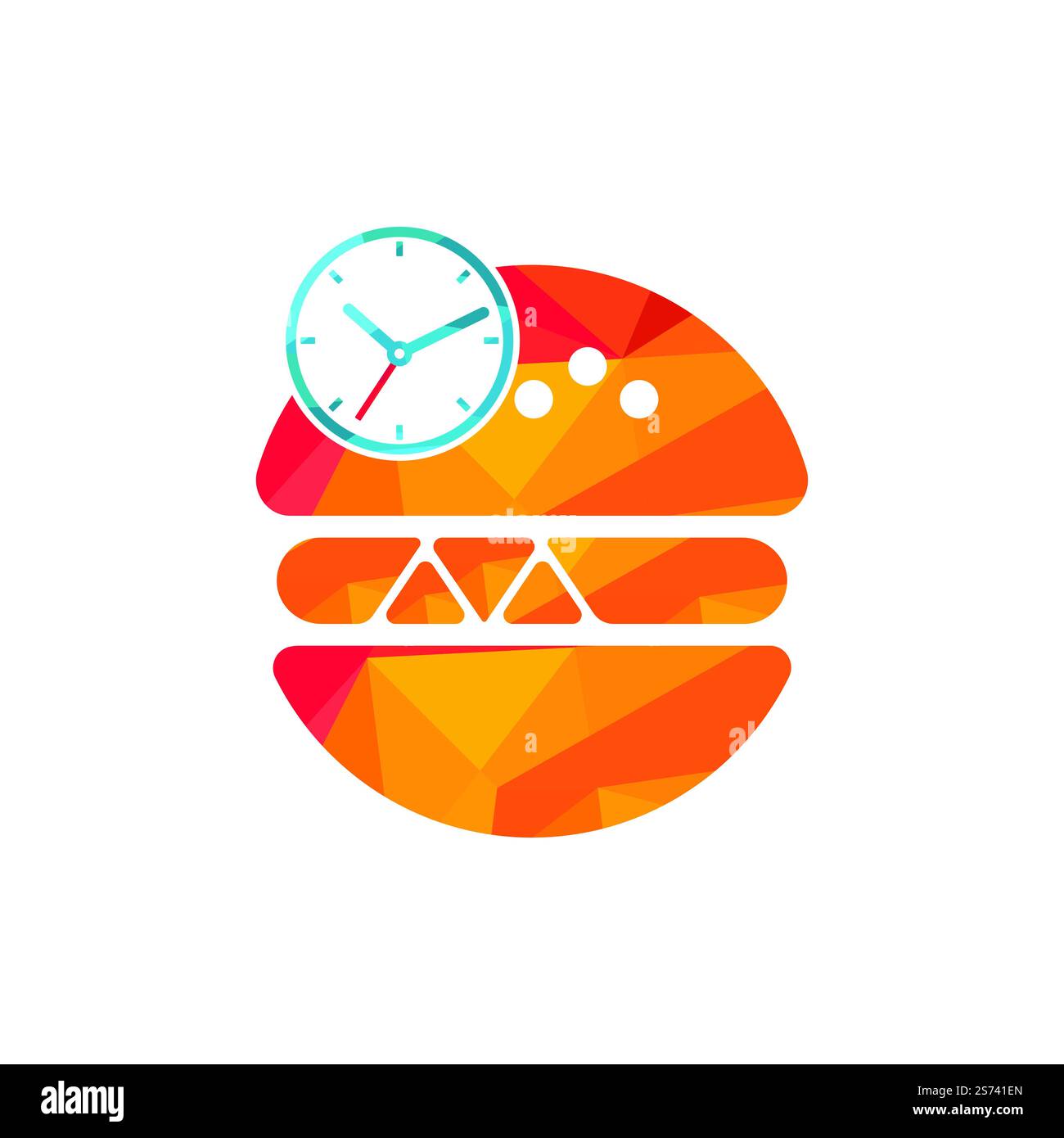 Burger time vector logo design template. Big burger with clock icon ...