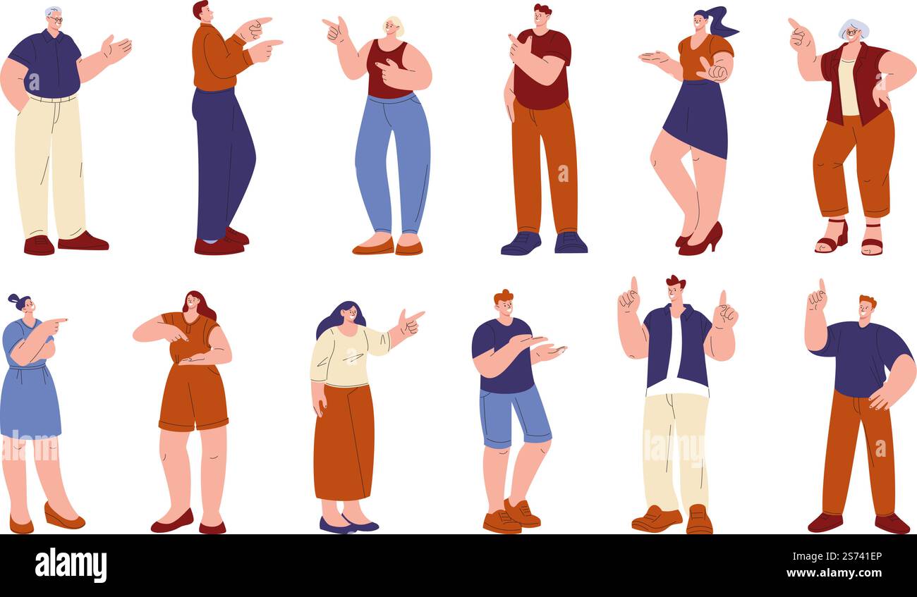 People point. Pointing direction, man pointed on something ...