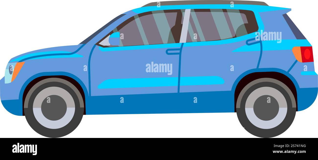 Blue hatchback toy. Cartoon car icon in side view isolated on white ...