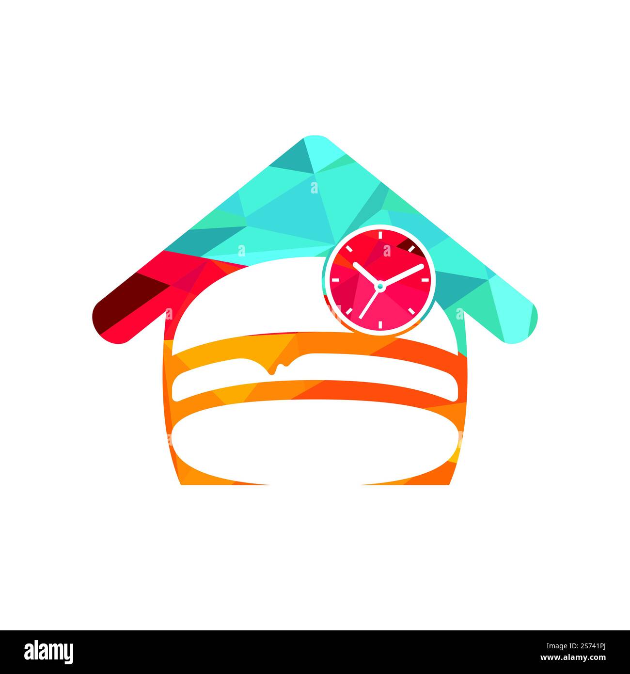 Burger time vector logo design template. Big burger with clock icon ...