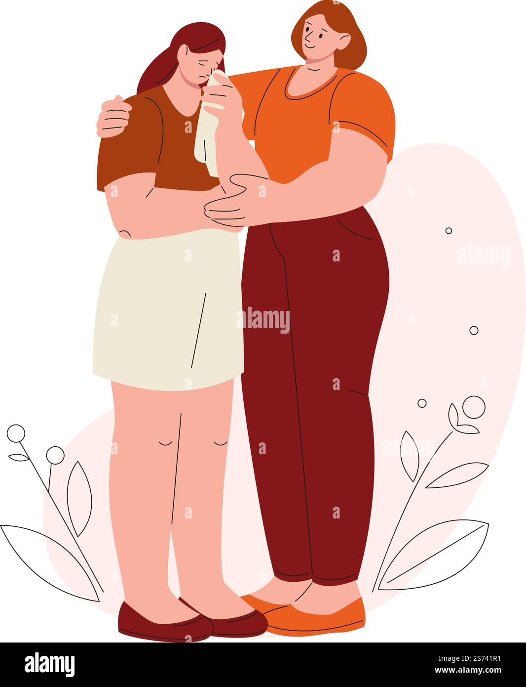 Compassion and support. Mother hug girl, friends helping together ...