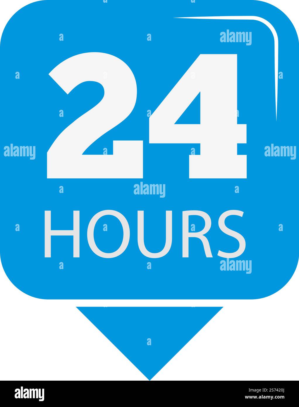 24 hours sign. Blue badge for all time available service isolated on ...