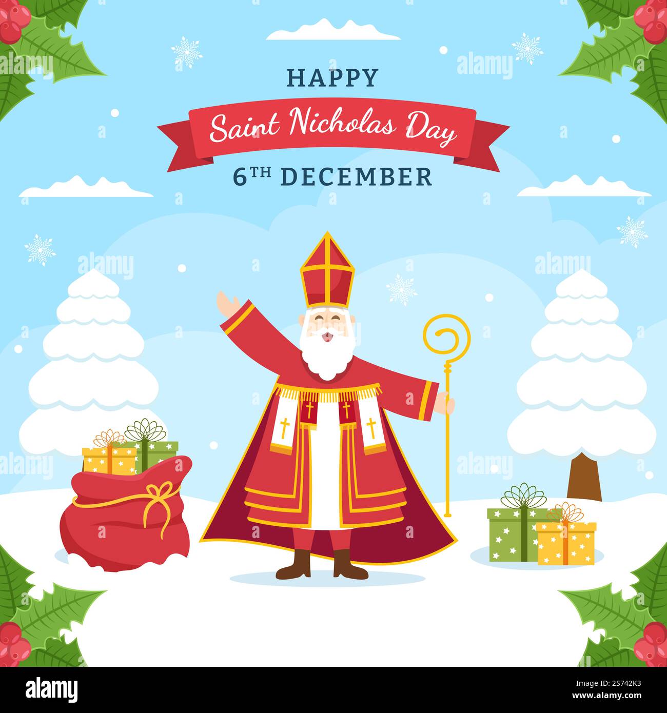 Saint Nicholas Day or Sinterklaas Background Template Hand Drawn ...