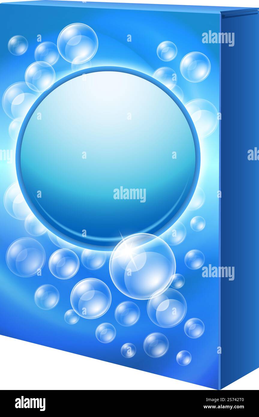 Laundry detergent box mockup. Paper package with foam bubbles isolated ...