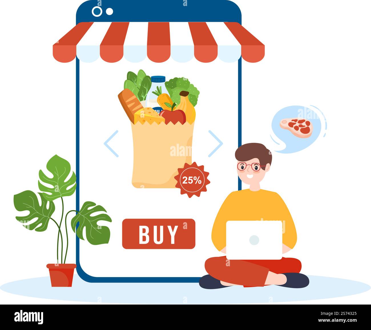 Online Grocery Store or Supermarket to Order Daily Necessities or Food via the App in Flat ...