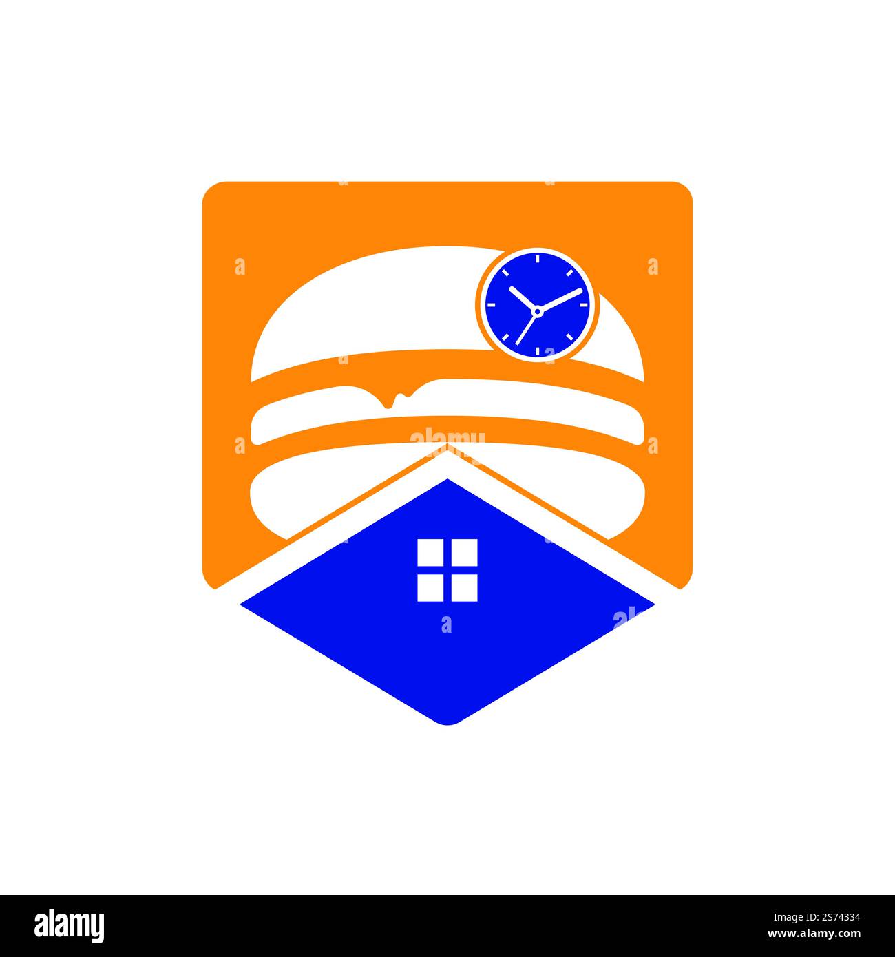 Burger time vector logo design template. Big burger with clock and ...