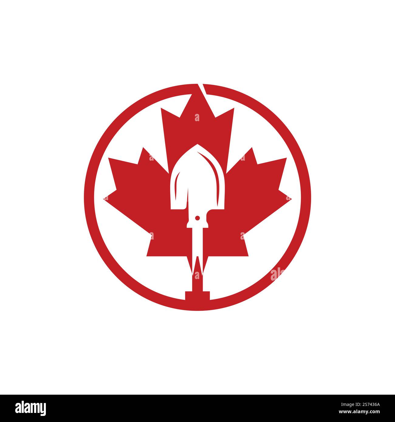 Canada labor vector logo design template. Shovel with maple leaf icon ...