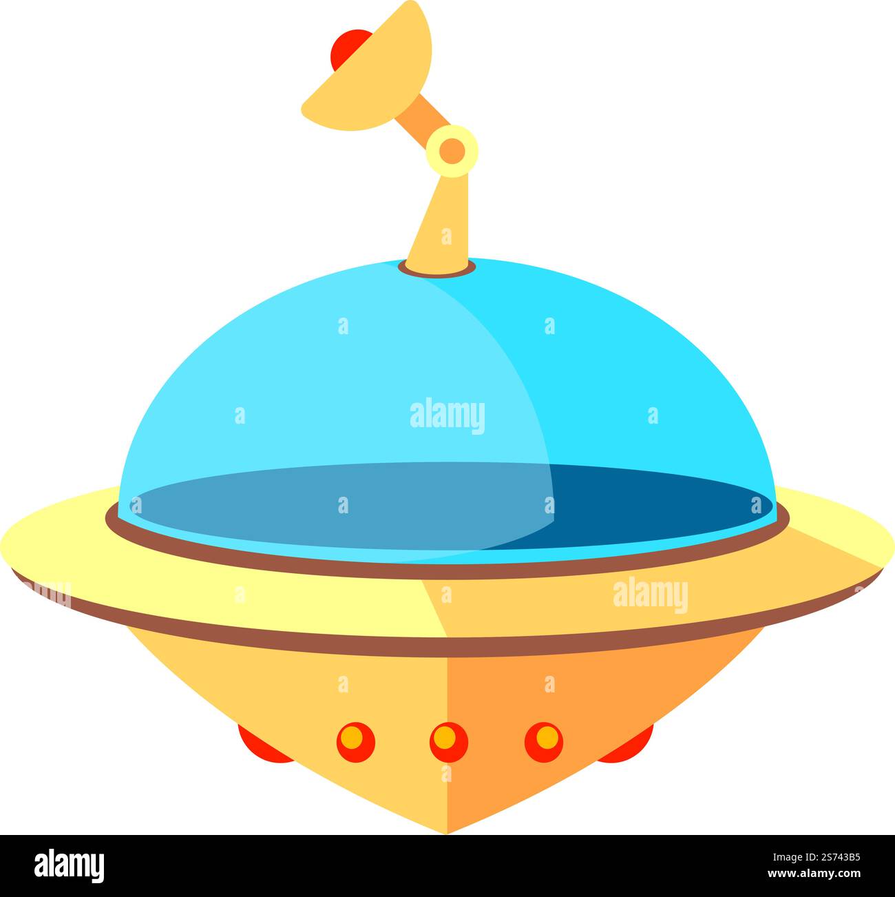 Alien space ship toy. Cartoon saucer with glass cap isolated on white ...