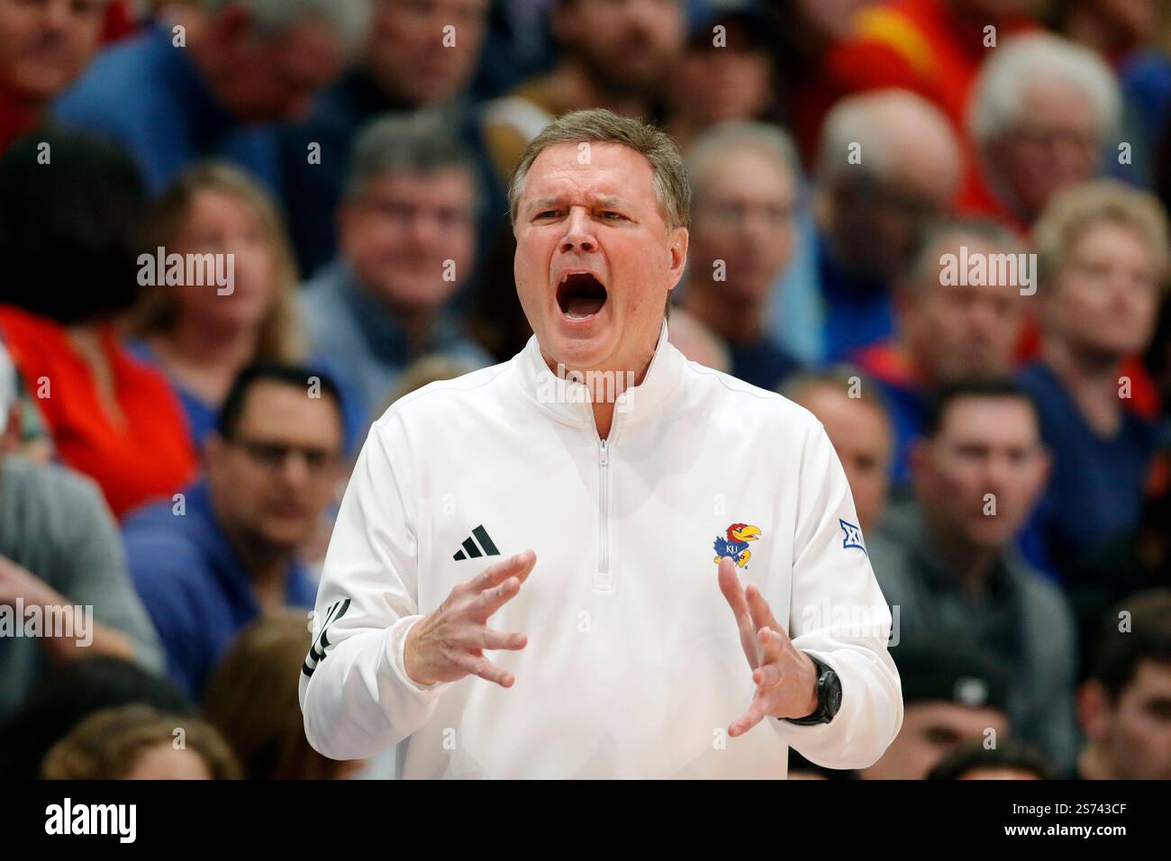 Kansas head coach Bill Self reacts during the first half of an NCAA ...