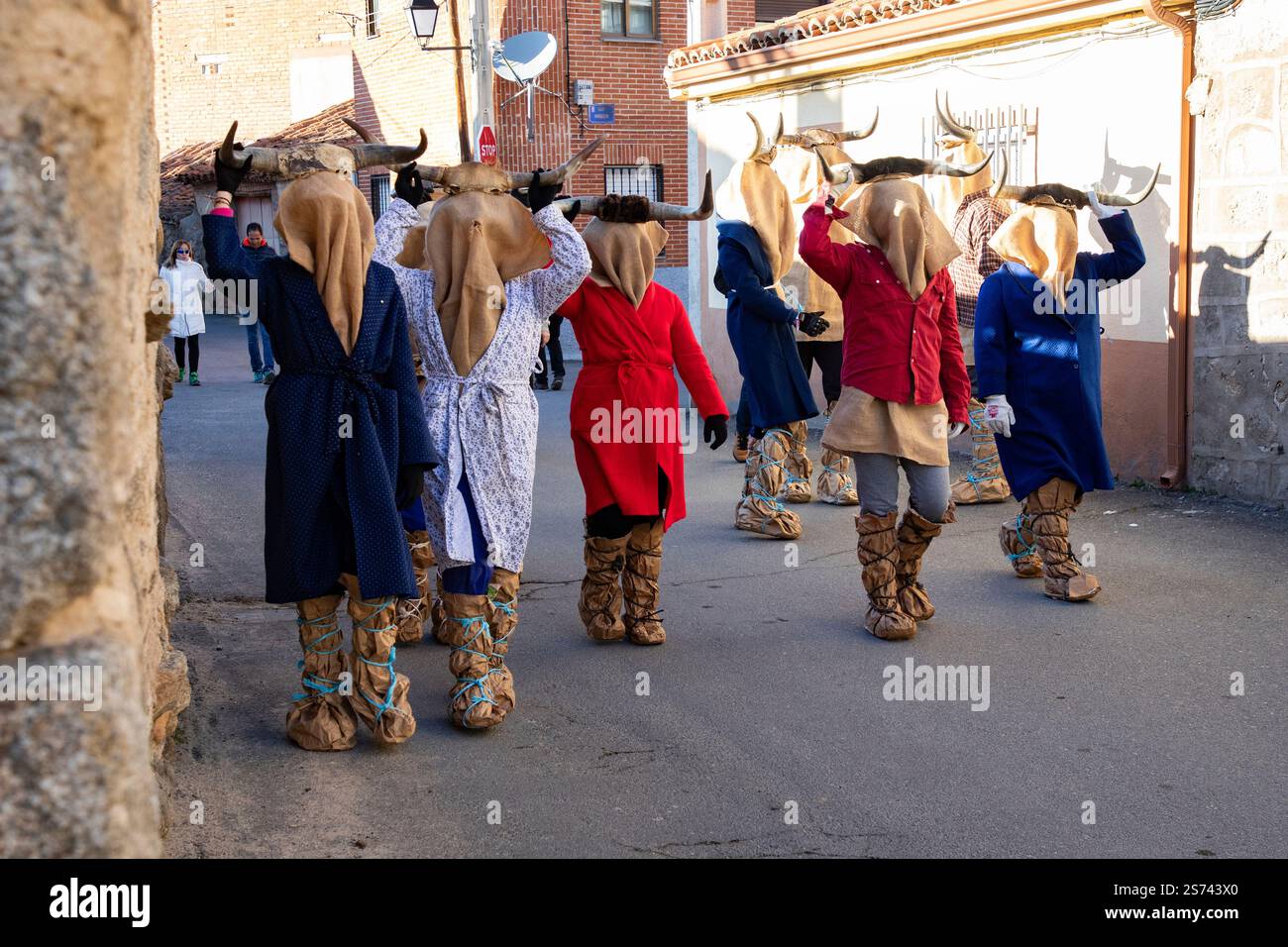 Several people in costume during the 'Las Toras' celebration, on ...