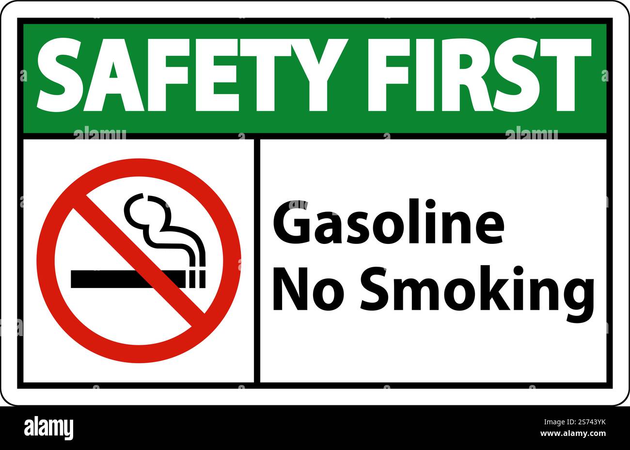 Safety First Gasoline No Smoking Sign On White Background Stock Vector ...