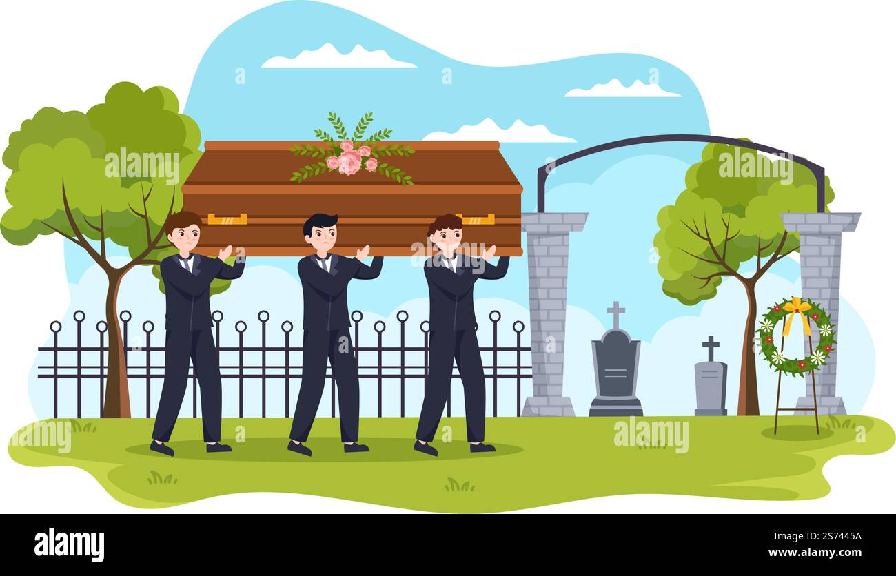 Funeral Ceremony in Grave of Sad People in Black Clothes Standing and ...