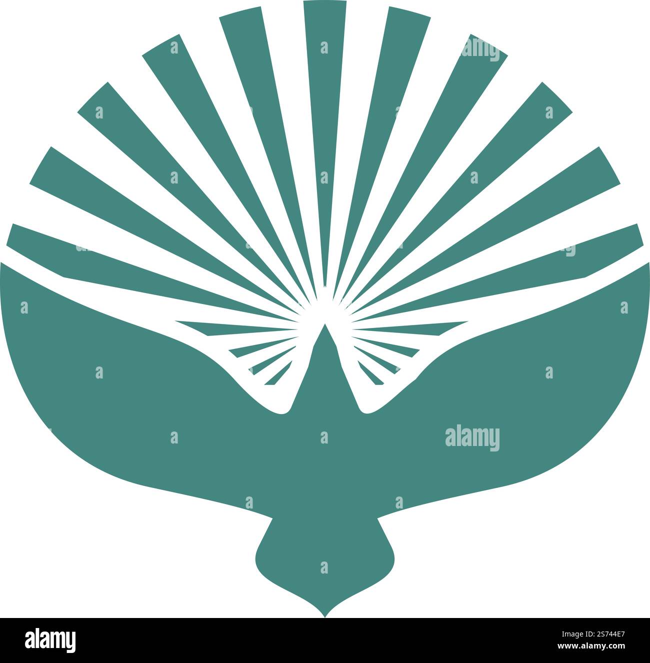 Bird logo with spread wings and rays of light. Holy spirit dove ...