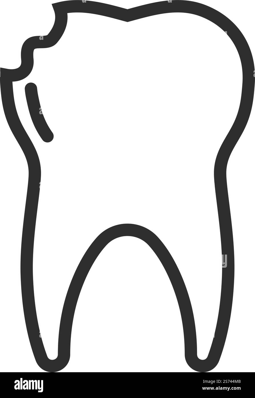 Damaged tooth icon. Dental pain symbol. Toothache sign isolated on ...