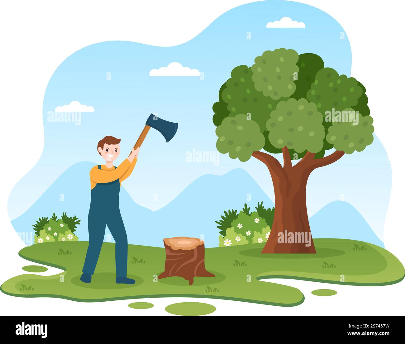 People Tree Cutting and Timber with Truck, Chainsaw Wooden and Tools ...