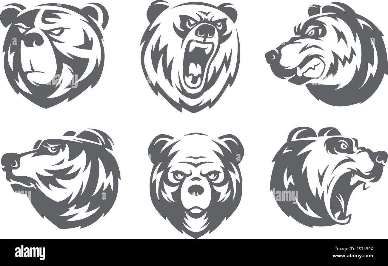 Grizzly bears. Black stylized wild animals pictures for sport and ...