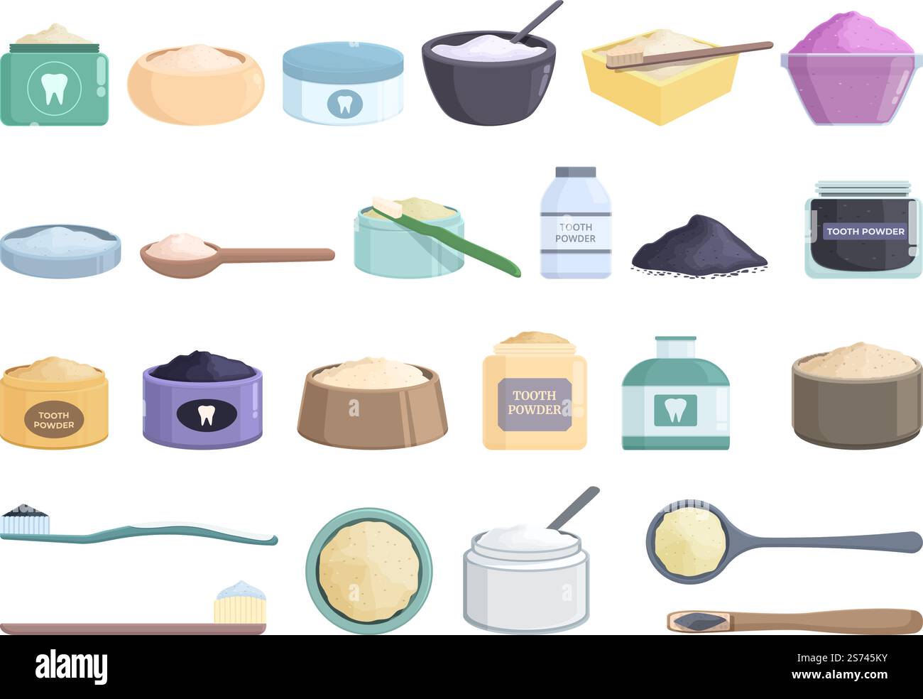 Tooth powder icons set cartoon vector. Health dentist. Water soda ...