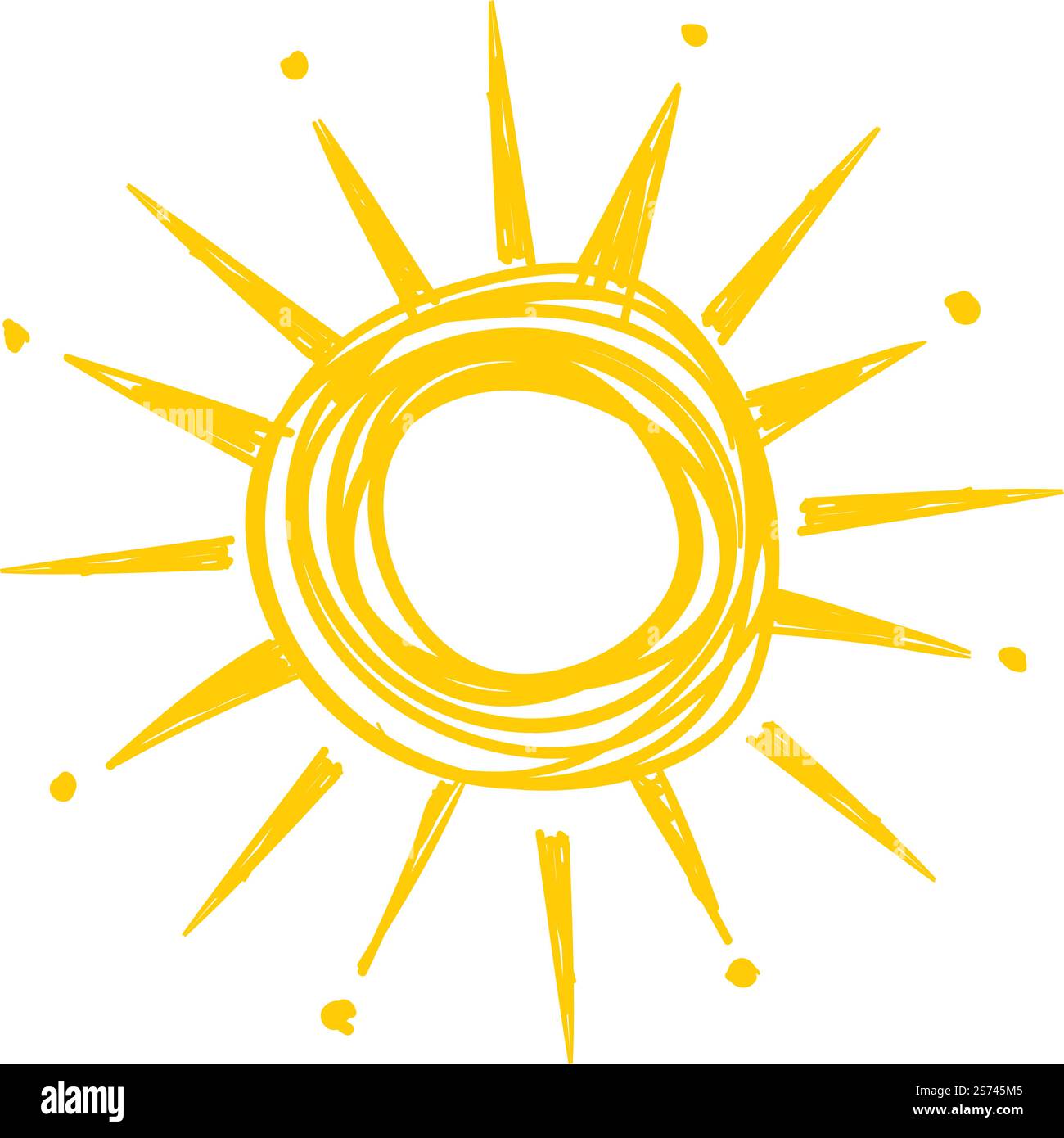 Cute sun in childish sketch style. Summer heat symbol isolated on white ...