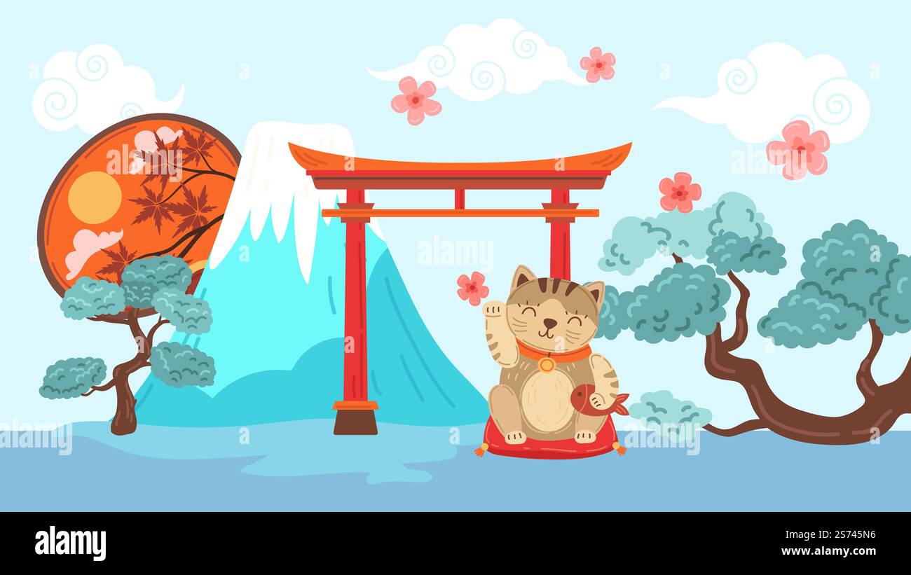 Japan traditional banner neko cat and gates hi-res stock photography ...
