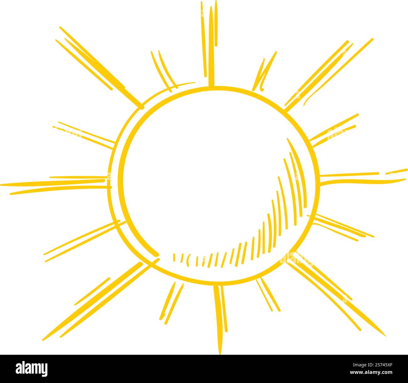 Sun icon in retro scribble style. Sunshine symbol. Climate sign ...